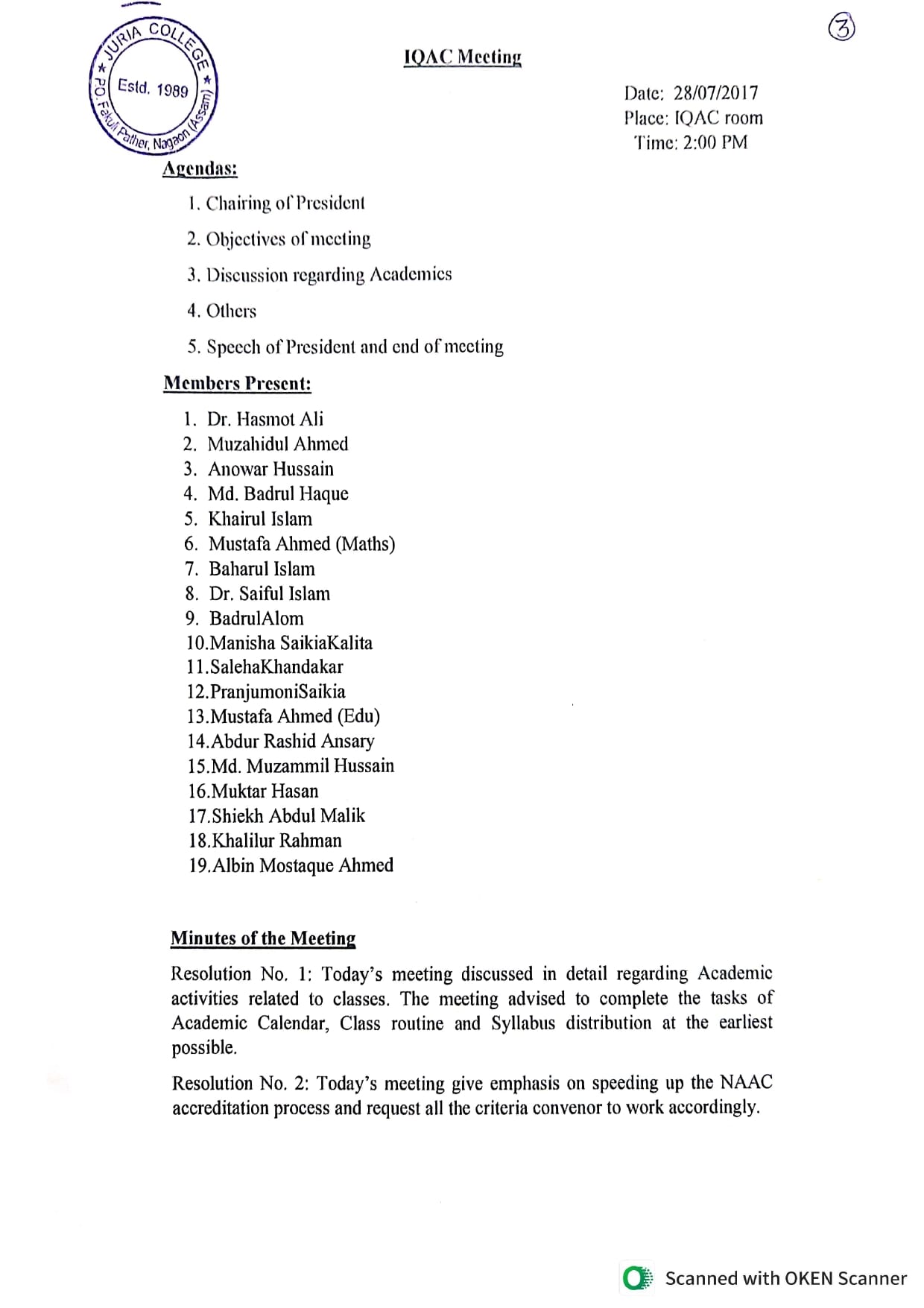 IQAC Proceeding – Juria College